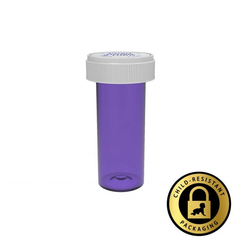 Purple Reversible Cap Vials 16 Dram - 230 Vials/Case - Child resistant