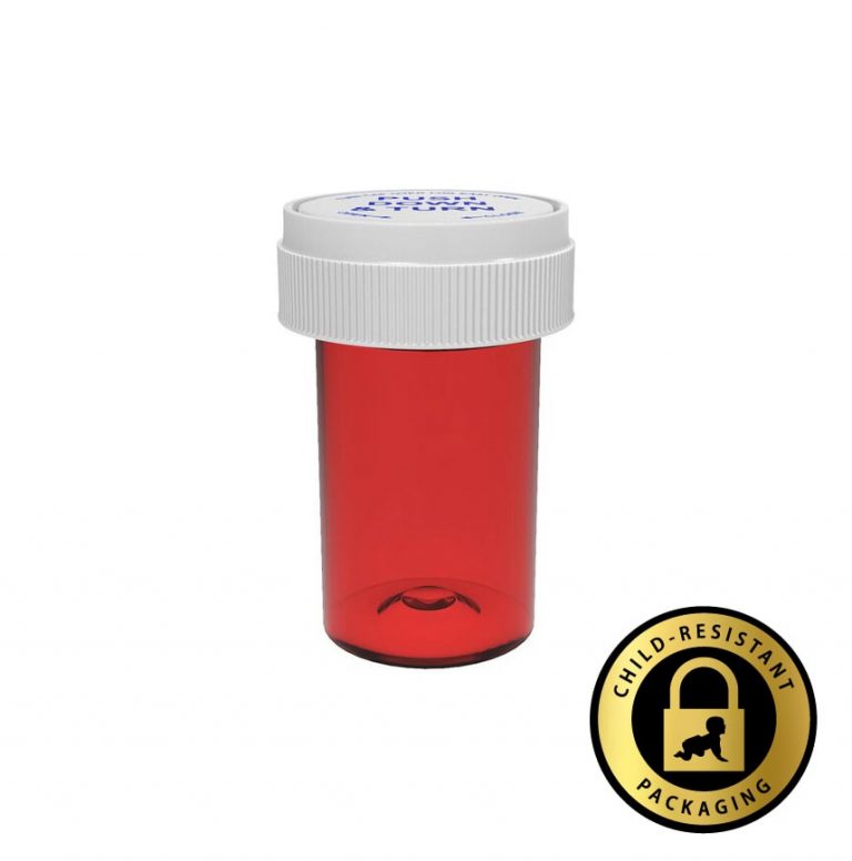 Red Reversible Cap Vials 20 Dram - 240 Vials/Case - Child Proof Bottles