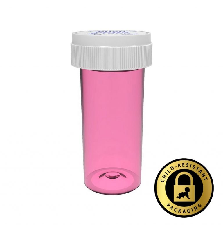 Pink Reversible Cap Vials 30 Dram - 190 Vials/Case - Child Resistant